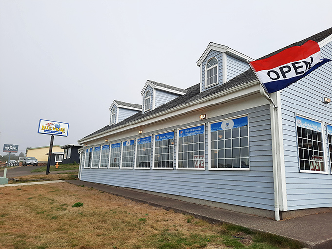 The unassuming white exterior of LeRoy's Blue Whale beckons like a lighthouse for hungry travelers along Oregon's coastal highway.