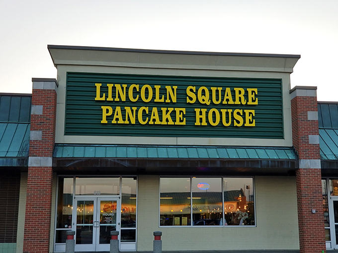 The bold yellow letters against that green backdrop aren't just signage&mdash;they're a beacon of breakfast hope on even the gloomiest Indiana morning.