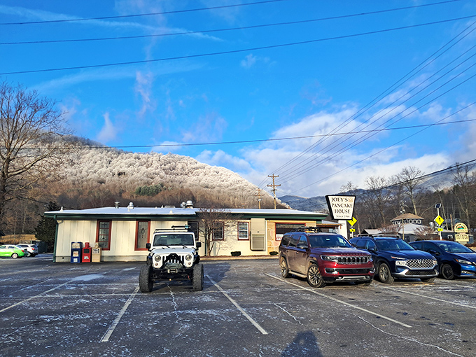 The iconic sign beckons hungry travelers like a breakfast lighthouse on the mountain horizon. Joey's has been calling pancake pilgrims to Maggie Valley since 1966.