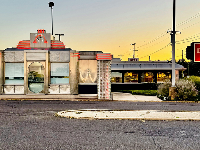 The gleaming Art Deco exterior of The Dining Car stands like a time capsule on Frankford Avenue, beckoning hungry Philadelphians with its silver siren song. P