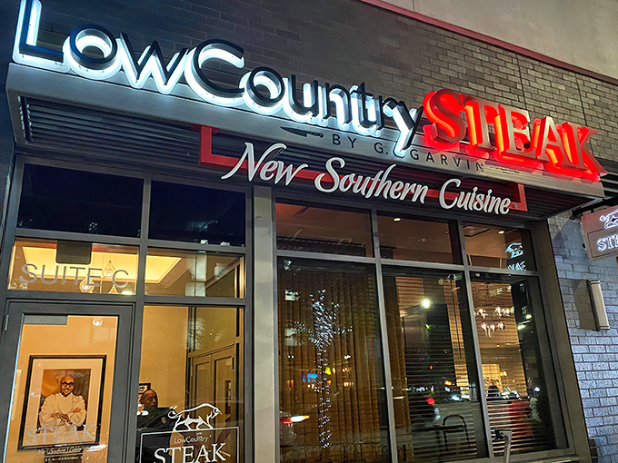 LowCountry Steak's exterior announces itself with understated confidence &ndash; like a Southern gentleman who knows he's the most interesting person at the party.