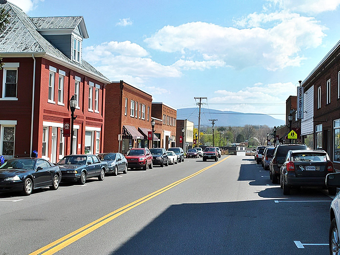 Downtown Pearisburg welcomes you with classic brick storefronts and mountain views that make modern life's hustle seem like a distant memory.
