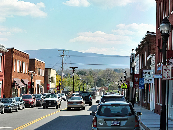 Downtown Pearisburg welcomes you with classic brick storefronts and mountain views that make modern life's hustle seem like a distant memory.