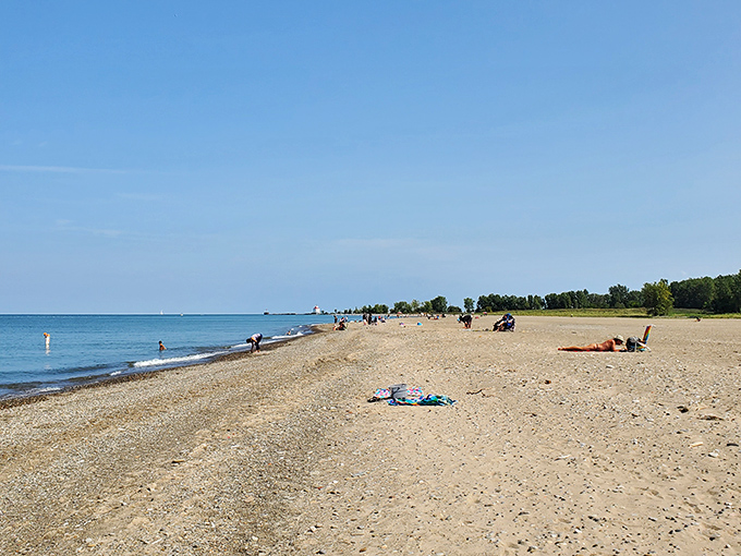 Ohio's best-kept secret unfolds along Lake Erie's shore—a mile of golden sand that makes you question your geography. Are we still in the Midwest?
