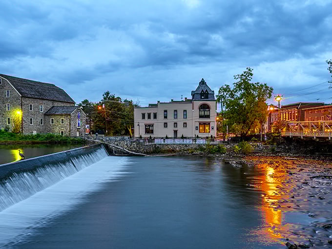 Twilight transforms Clinton's historic riverfront into a magical tableau where time slows and the Raritan whispers stories of centuries past.