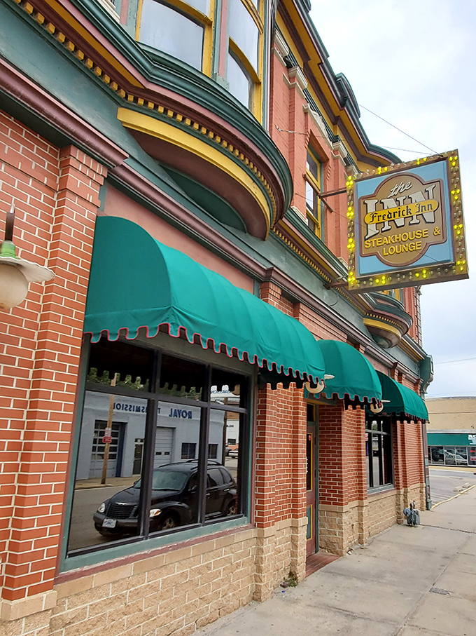 The brick facade and vintage sign of Frederick Inn stand as a culinary landmark in St. Joseph, where time slows down and appetites grow.