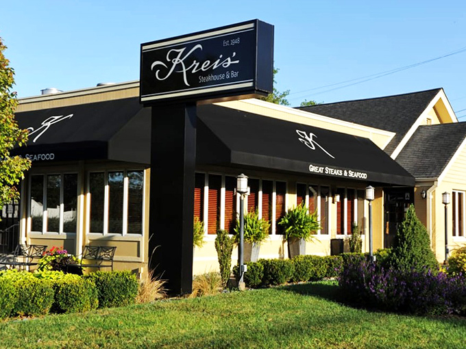 Kreis' welcoming exterior promises old-school elegance within, like finding a perfectly preserved time capsule of classic American dining on a St. Louis street corner.