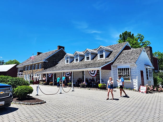 The historic stone facade of Dobbin House Tavern stands proudly against the Pennsylvania sky, a colonial time capsule waiting to welcome hungry history buffs. 