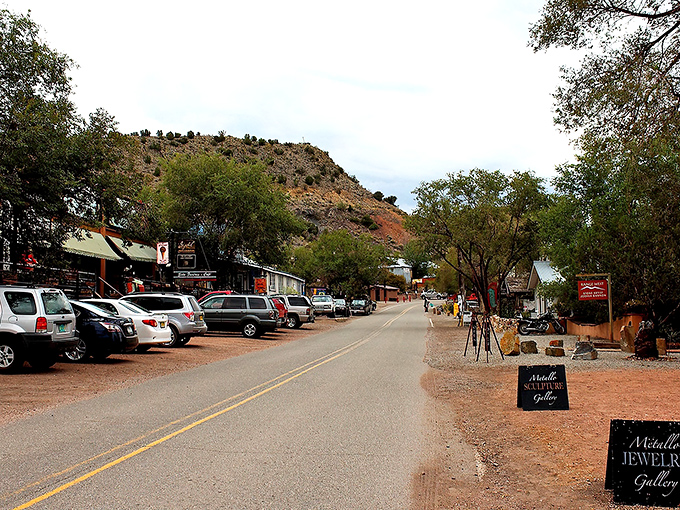 Madrid's main drag curves through the desert like a welcome mat, colorful buildings beckoning travelers to slow down and stay awhile.