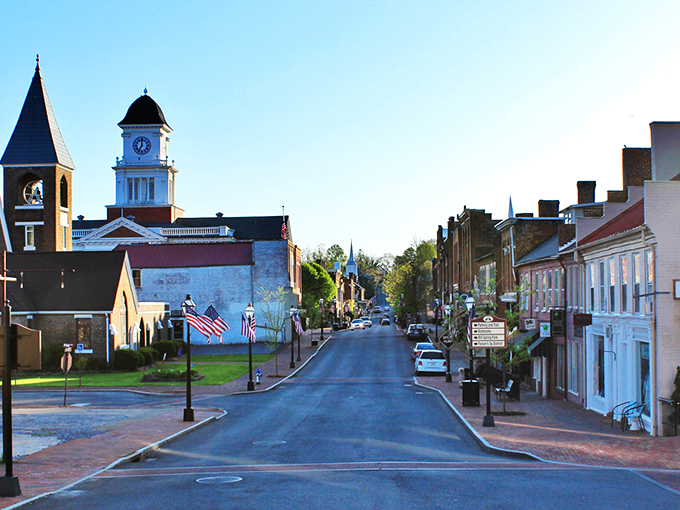 Main Street magic at its finest! Jonesborough's iconic clock tower stands sentinel over brick-lined streets where history isn't just preserved&mdash;it's lived daily.