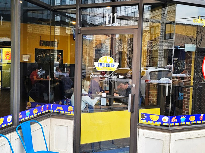The limestone facade of The Chef welcomes hungry patrons with its cheerful egg-shaped "Open" sign&mdash;a promise of good things to come inside. 