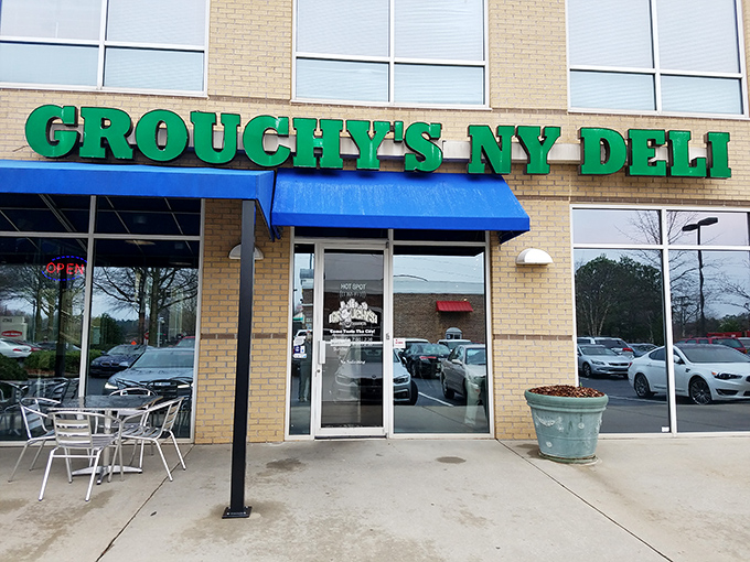 The unassuming storefront with its bright blue awnings might fool you, but inside Grouchy's lies a Manhattan experience that miraculously landed in Alpharetta.