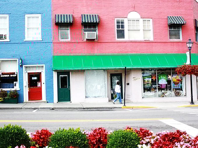 Lewisburg's downtown bursts with color like a painter's palette gone wonderfully rogue. These vibrant storefronts invite exploration with their cheerful awnings and flower-lined sidewalks.