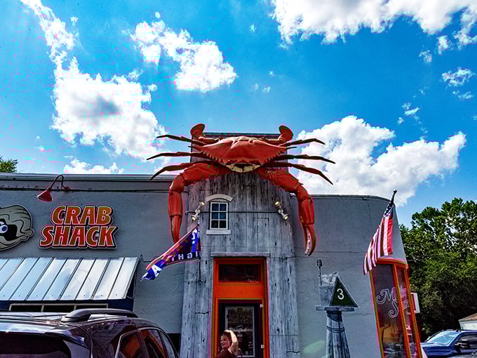 The blue exterior of Mother Shuckers stands out like a coastal mirage in Martinsburg, promising seafood treasures that seem impossible this far from the ocean.
