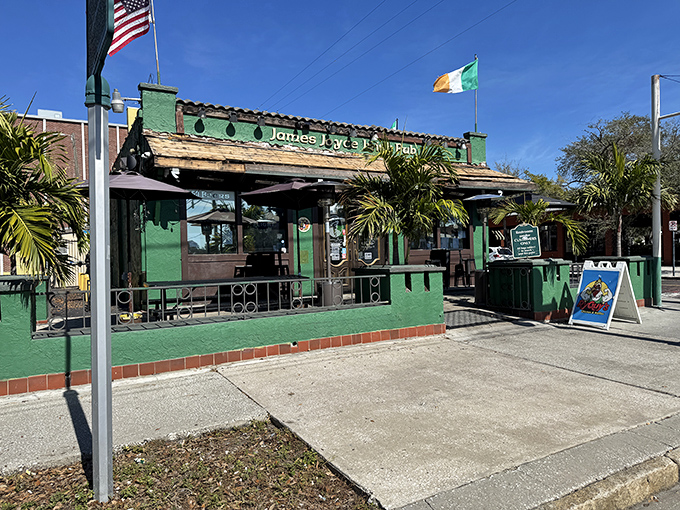 The emerald facade of James Joyce Irish Pub stands out like a Celtic oasis amid Tampa's palm trees. Ireland meets Florida in the most delicious cultural collision.