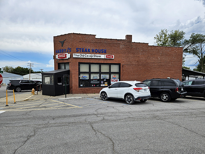 The humble brick exterior of Harry J's Steakhouse belies the culinary treasures within, a classic case of "don't judge a steak by its storefront."