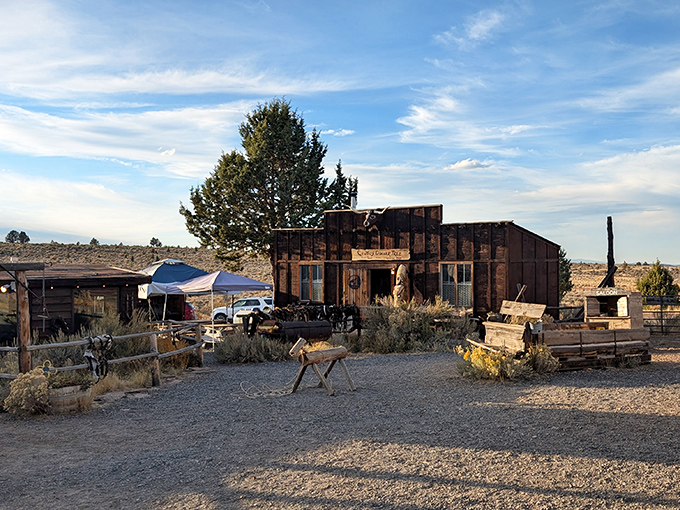 The kind of place where John Wayne might still stroll up for dinner. This unassuming exterior houses culinary treasures that defy its humble appearance.