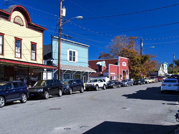 Colorful historic storefronts line Front Street in Coupeville, where each building seems to have its own personality and story to tell.