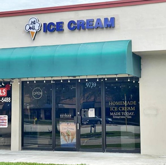 The unassuming storefront with its cheerful blue sign and green awning belies the frozen magic happening inside. Florida's hidden gem awaits.