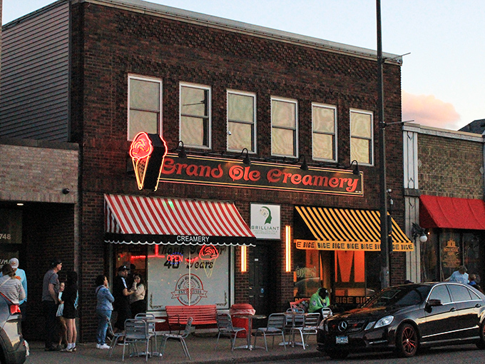 The iconic red and yellow awnings of Grand Ole Creamery stand as a beacon of hope for the ice cream deprived on Grand Avenue.