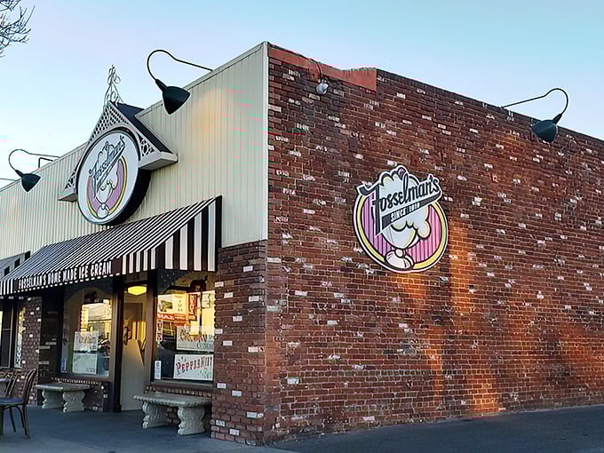 The classic striped awning and vintage signage of Fosselman's isn't trying to be retro-cool—it's authentic, having earned its charm through decades of scooping happiness.