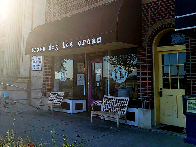 The iconic brown awning beckons like a dessert lighthouse, guiding hungry travelers to Cape Charles' sweetest destination.