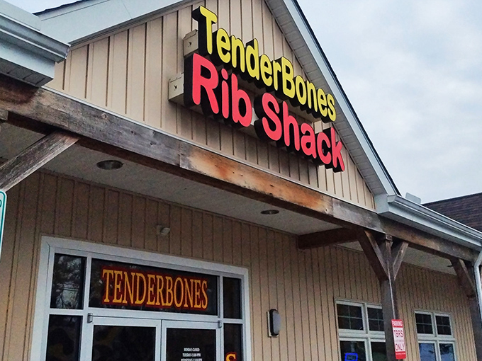 The barbecue promised land awaits behind that unassuming tan exterior. TenderBones Rib Shack's bright sign is like a beacon for smoke-seeking pilgrims.