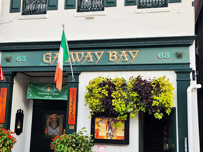 The emerald-green storefront of Galway Bay beckons like a Celtic oasis in downtown Annapolis, complete with the Irish flag proudly waving hello.