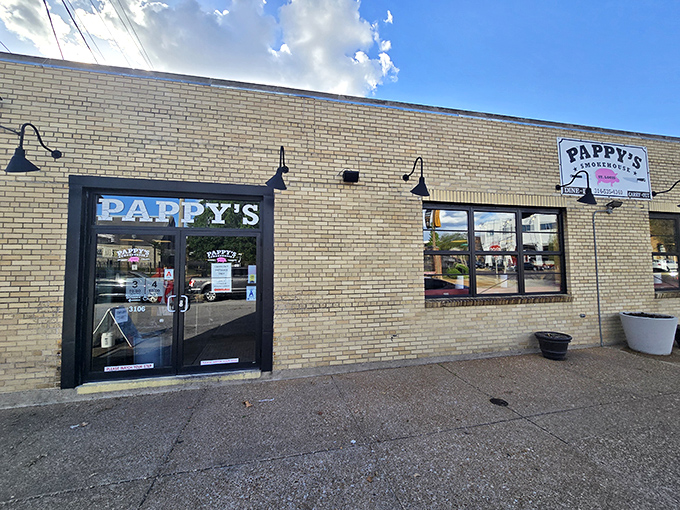 The unassuming yellow brick exterior of Pappy's Smokehouse &ndash; where BBQ pilgrims willingly make the journey for meat nirvana.