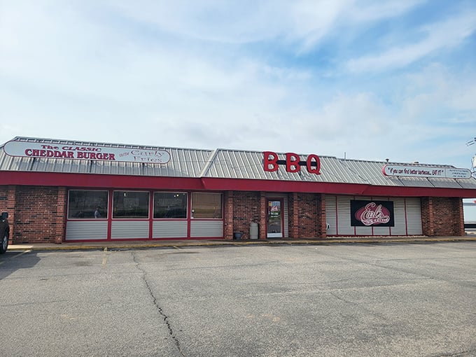 The unassuming exterior of Earl's Rib Palace hides barbecue greatness behind that bold red BBQ sign. Like finding a diamond in a strip mall.