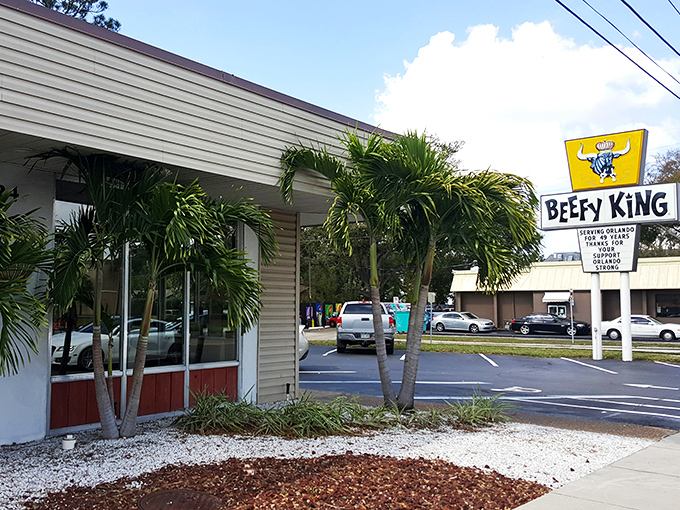The unassuming exterior of Beefy King might not scream "culinary landmark," but locals know this modest facade hides Orlando's temple of roast beef perfection.
