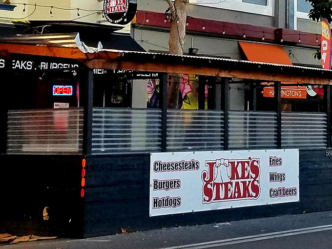 The unassuming storefront of Jake's Steaks stands like a Philly embassy on San Francisco soil, promising authentic cheesesteak diplomacy to all who enter.