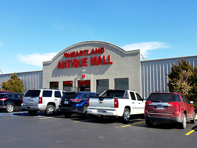 The bright red signage against a clear blue Missouri sky promises treasures within &ndash; your first clue that normal shopping rules don't apply here.