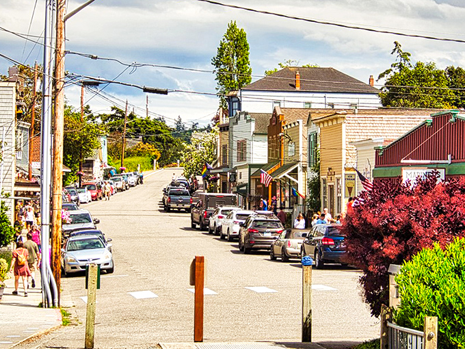 Colorful historic storefronts line Front Street in Coupeville, where each building seems to have its own personality and story to tell.
