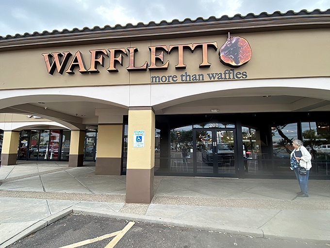 The unassuming exterior of Waffletto hides culinary treasures within—proof that in the waffle world, you should never judge a book by its cover.