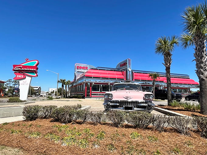 Step into a time machine disguised as a diner! The Sunliner's gleaming exterior promises a journey back to the golden age of American cuisine.