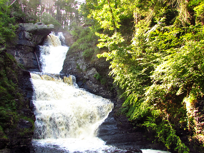 The entrance sign to paradise doesn't need neon lights. Raymondskill Falls welcomes visitors with rustic charm and the promise of natural wonder ahead.