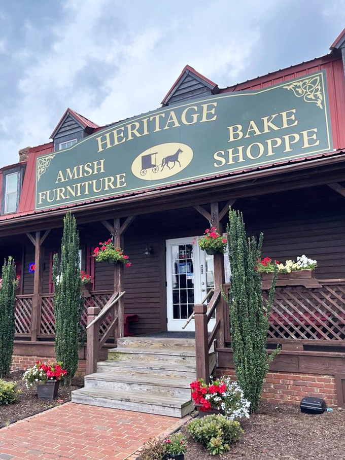 The red metal roof and rustic porch of Heritage Bake Shoppe beckon like a siren song for carb enthusiasts. Resistance is futile.
