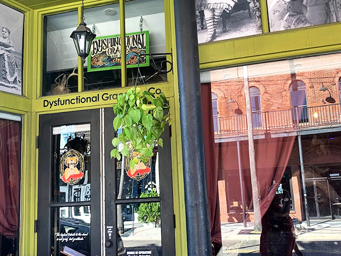 The storefront glows with an otherworldly golden light at dusk, beckoning curious souls into Tampa's most delightfully disturbing retail experience. 