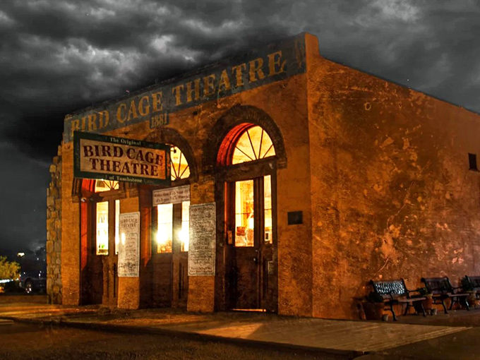 The unassuming facade of Tombstone's Bird Cage Theatre belies the wild history within. Like a poker player with a royal flush, it keeps its best secrets hidden.