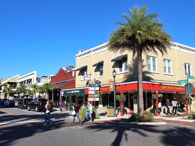 Mount Dora's downtown strip looks like it was designed by someone who actually likes people—colorful buildings, palm trees, and not a chain store in sight.