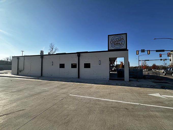 The unassuming exterior of Classen Grill stands like a breakfast beacon on Classen Boulevard, promising delicious treasures within for those in the know.