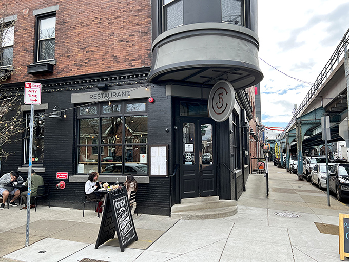 Front Street Cafe's striking corner location in Fishtown feels like Philadelphia's architectural equivalent of a warm hug waiting to happen.