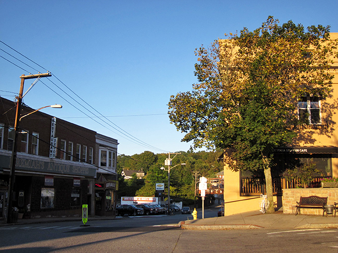 Downtown Putnam at golden hour &ndash; where historic brick buildings and leafy trees create that perfect small-town tableau Norman Rockwell would've painted in a heartbeat.