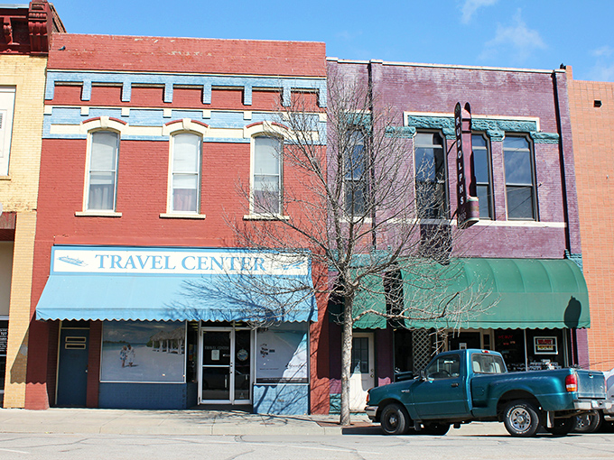 Colorful brick storefronts line Atchison's downtown, where your retirement dollars stretch further than your grandmother's secret cookie recipe.