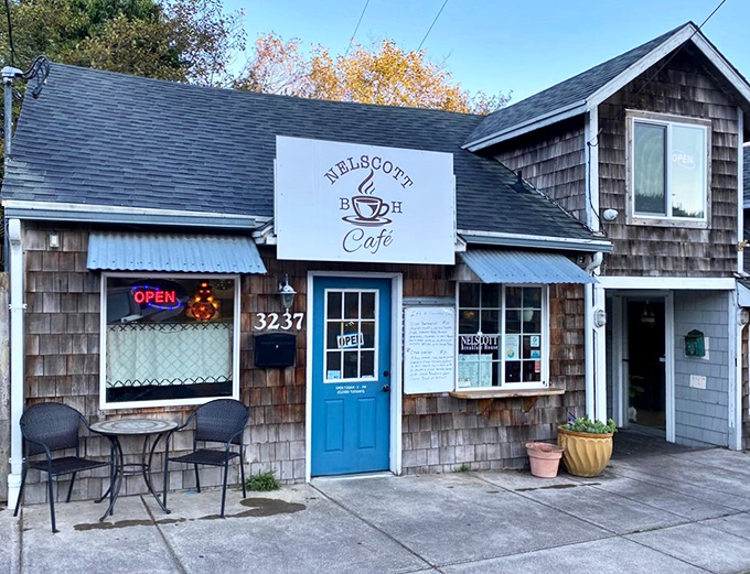 Quaint charm meets culinary magic! This cozy shingle-clad caf&eacute; looks like it was plucked straight from a Norman Rockwell painting, promising comfort food with a side of nostalgia.