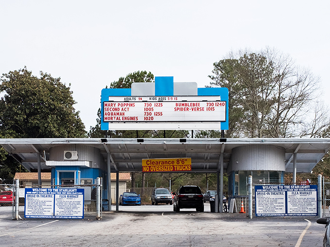 The gateway to cinematic nostalgia! Starlight's marquee promises double features and childhood memories under Georgia's night sky.