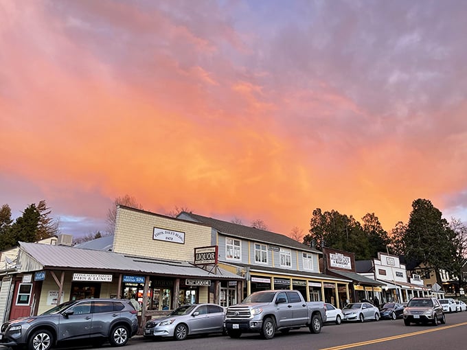 Main Street Julian at sunset looks like someone spilled a painter's palette across the sky. Small-town magic with a technicolor backdrop.