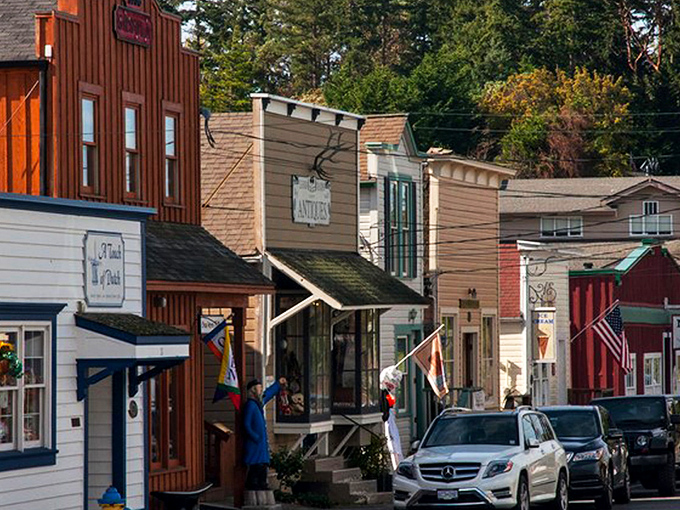 Colorful historic storefronts line Front Street in Coupeville, where each building seems to have its own personality and story to tell.