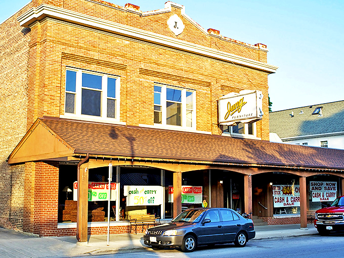 Cedarburg's historic downtown buildings tell stories in brick and mortar. This furniture store exemplifies the town's commitment to preserving its architectural heritage while keeping businesses thriving.
